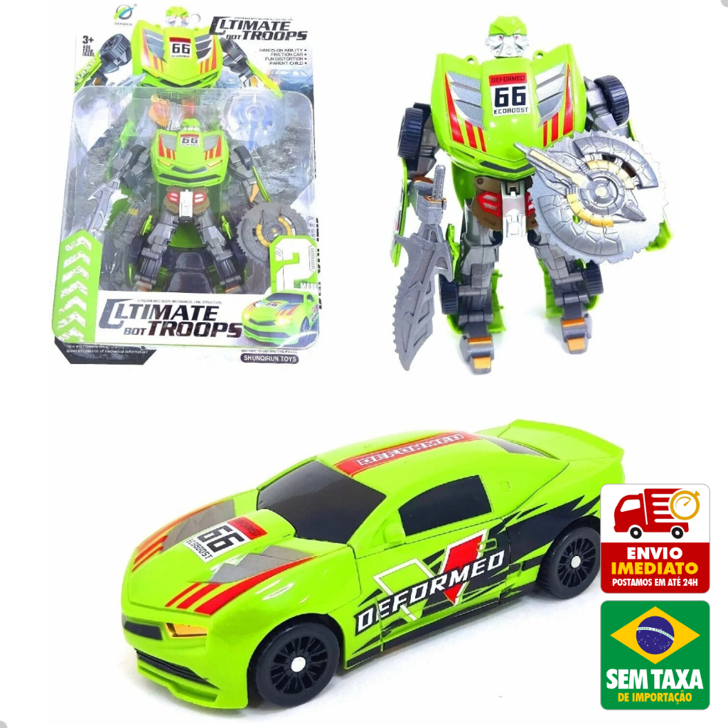 Carrinho Robô Transforme Carro Brinquedo Ultimate Bot Troops Verde ...