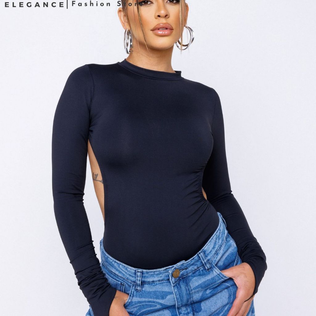 Body Costas Nua Manga Longa c/ Dedeira Poliamida | Shopee Brasil