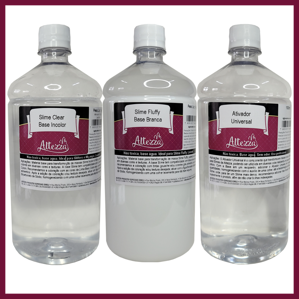 Kit Premium Cola Fluffy 1Kg + Cola Clear 1Kg + Ativador Universal ...