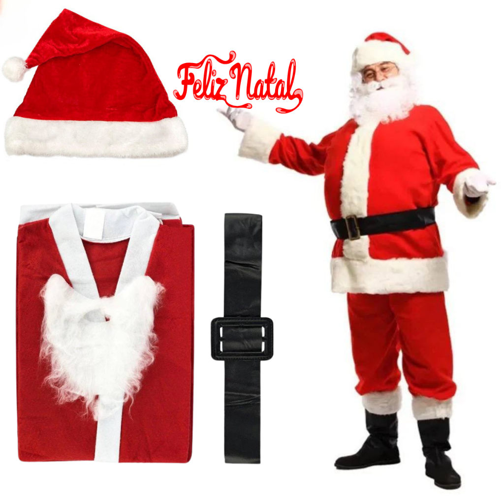Fantasia Roupa de Papai Noel Veludo ou Feltro Tamanho Único Com Blusão ...