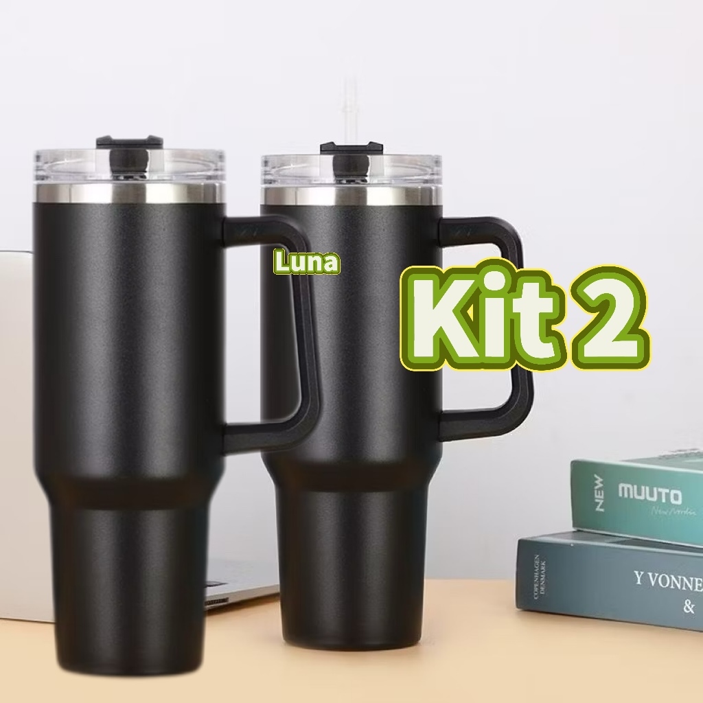 Kit 2 Copo Quencher Térmico com Canudo 1200 ML Caneca Garrafa de Água ...