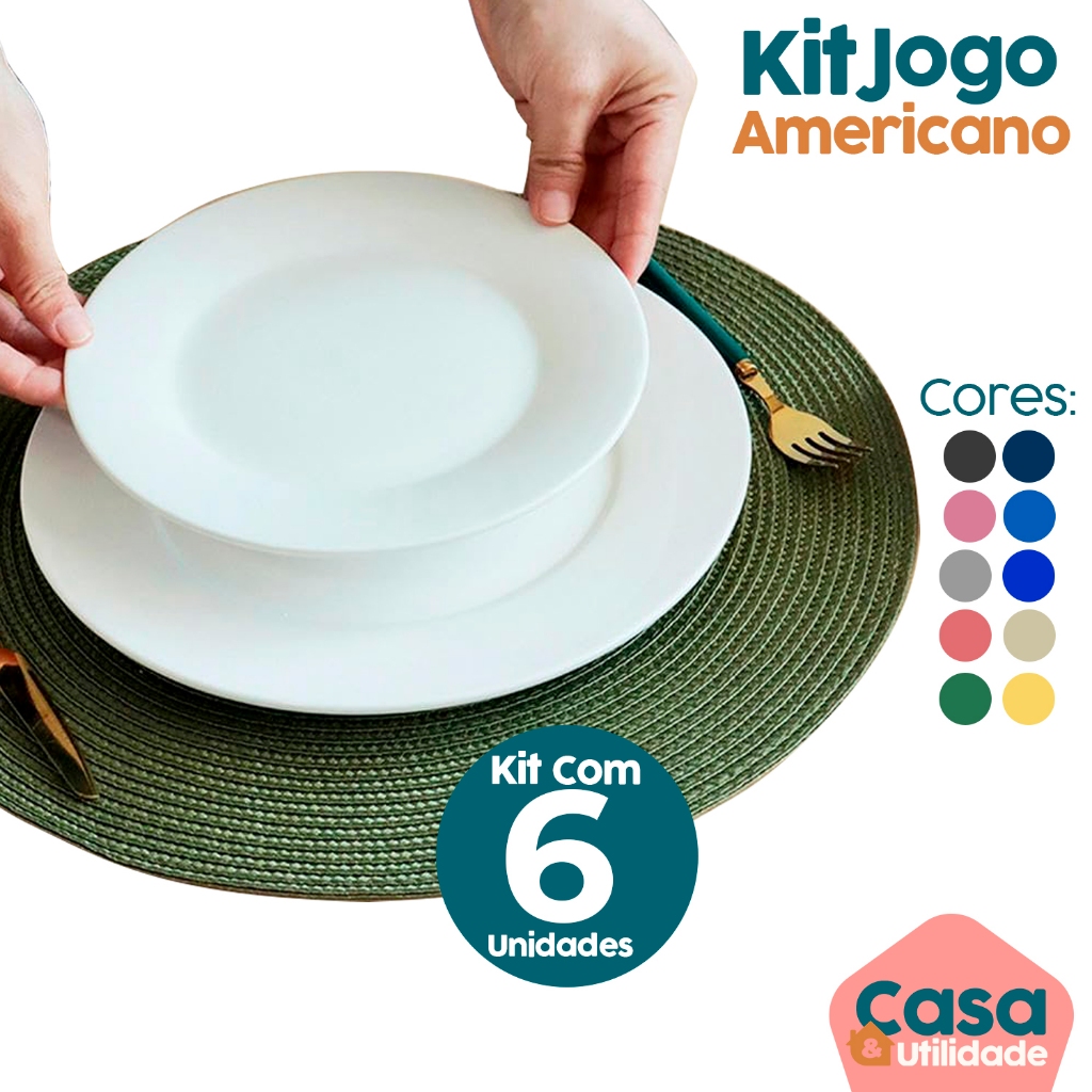 Kit Jogo Americano C/ 6 ou 4 Unid Redondo Para Mesa Jantar Descanso De ...
