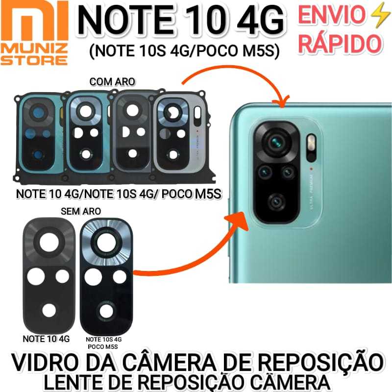 Vidro Redmi Note 10 4G/10S/Poco M5S da Câmera Lente Original de ...