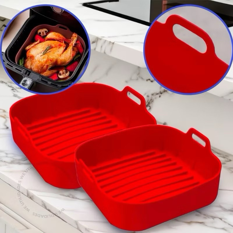 Kit 2 Forma de Silicone Air Fryer Grande 20CM Assadeira Fritadeira Quadrada | Shopee Brasil