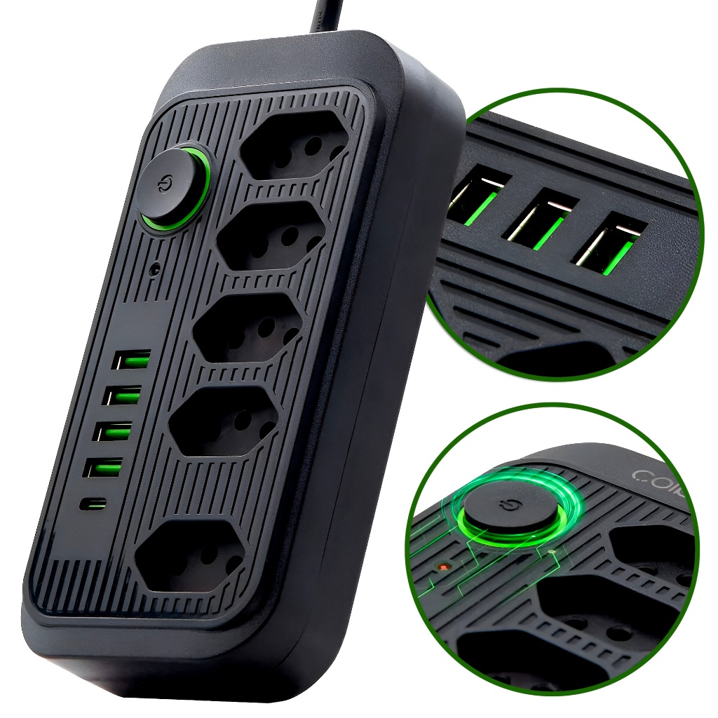 Filtro de Linha com 4 USB e 1 Tipo-C e 5 Tomadas | Shopee Brasil