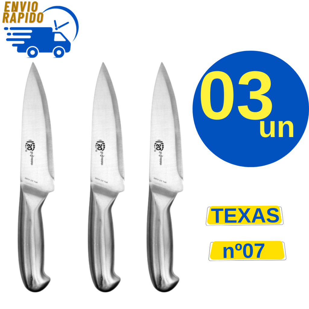 Kit 3 Faca Peixeira em Inox Linha Texas 7 polegadas Cortar Carnes ...