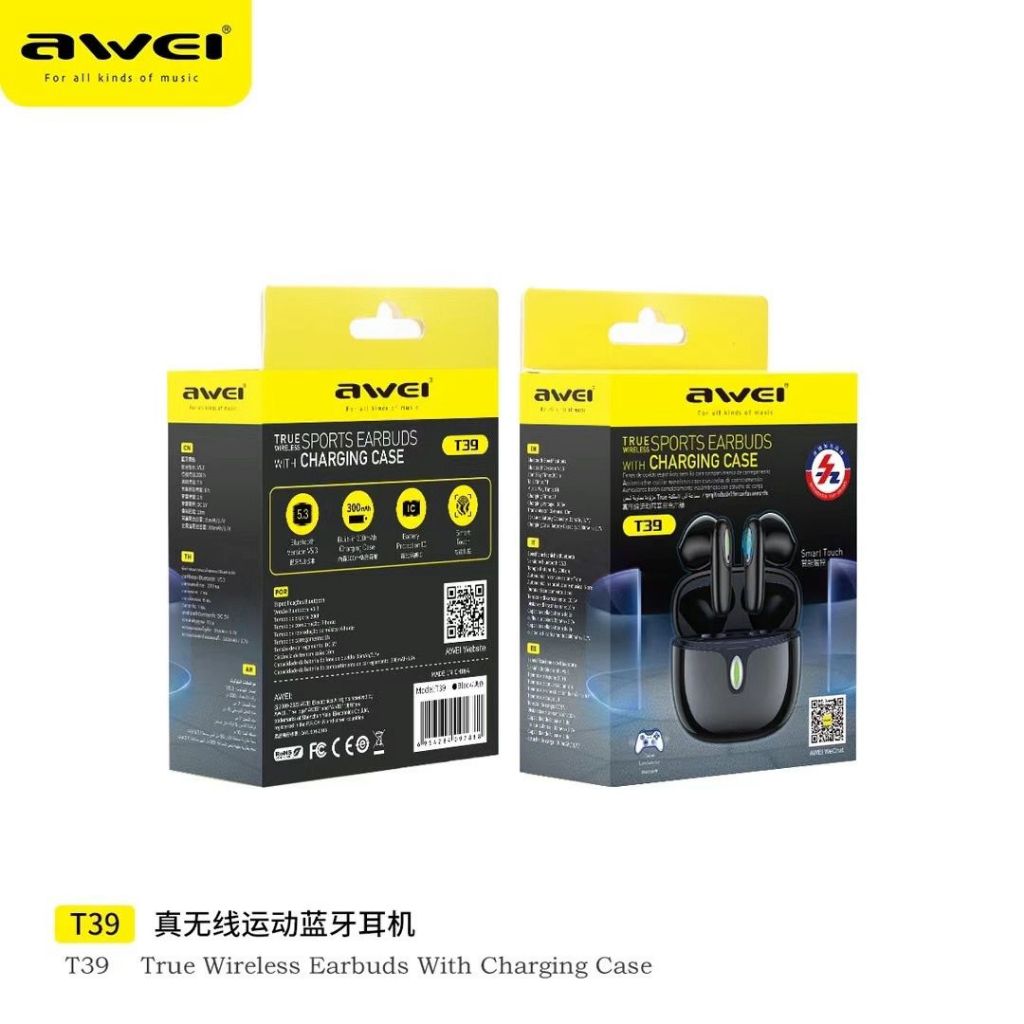 Awei T39 TWS fones de ouvido Bluetooth sem fio com microfone fones de ouvido à prova d'água Hifi ...