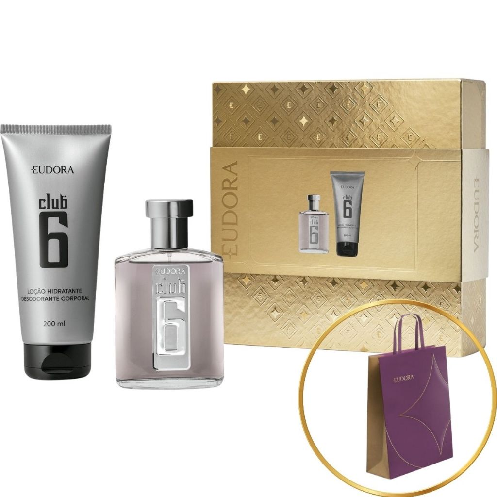 Presente Masculino Eudora Club 6 Colônia 95ml + Hidratante Corporal 200ml + Sacola Presente ...