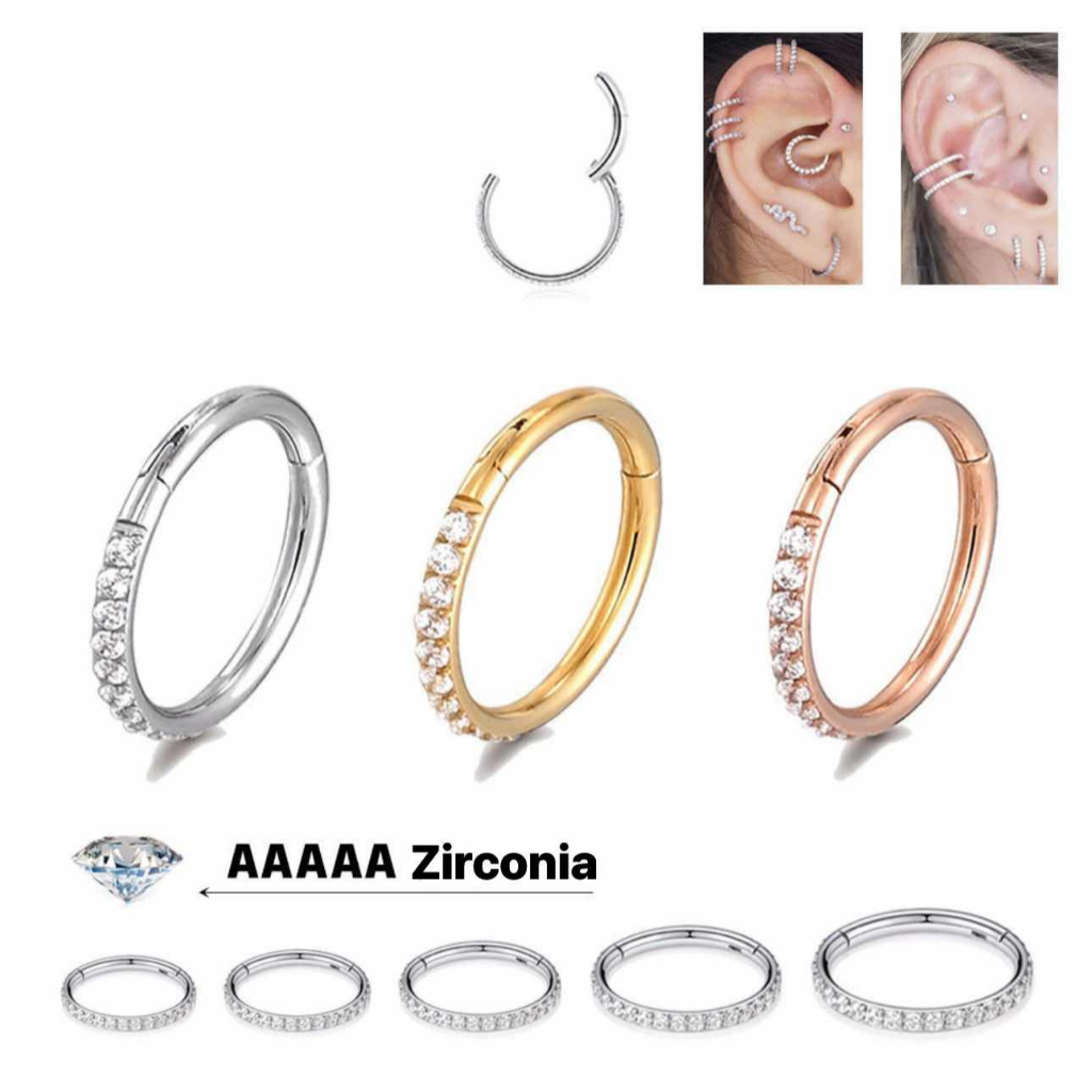 Piercing Titânio Argola Click Cravejada 6-8-10-12mm Orelha Nariz Helix ...