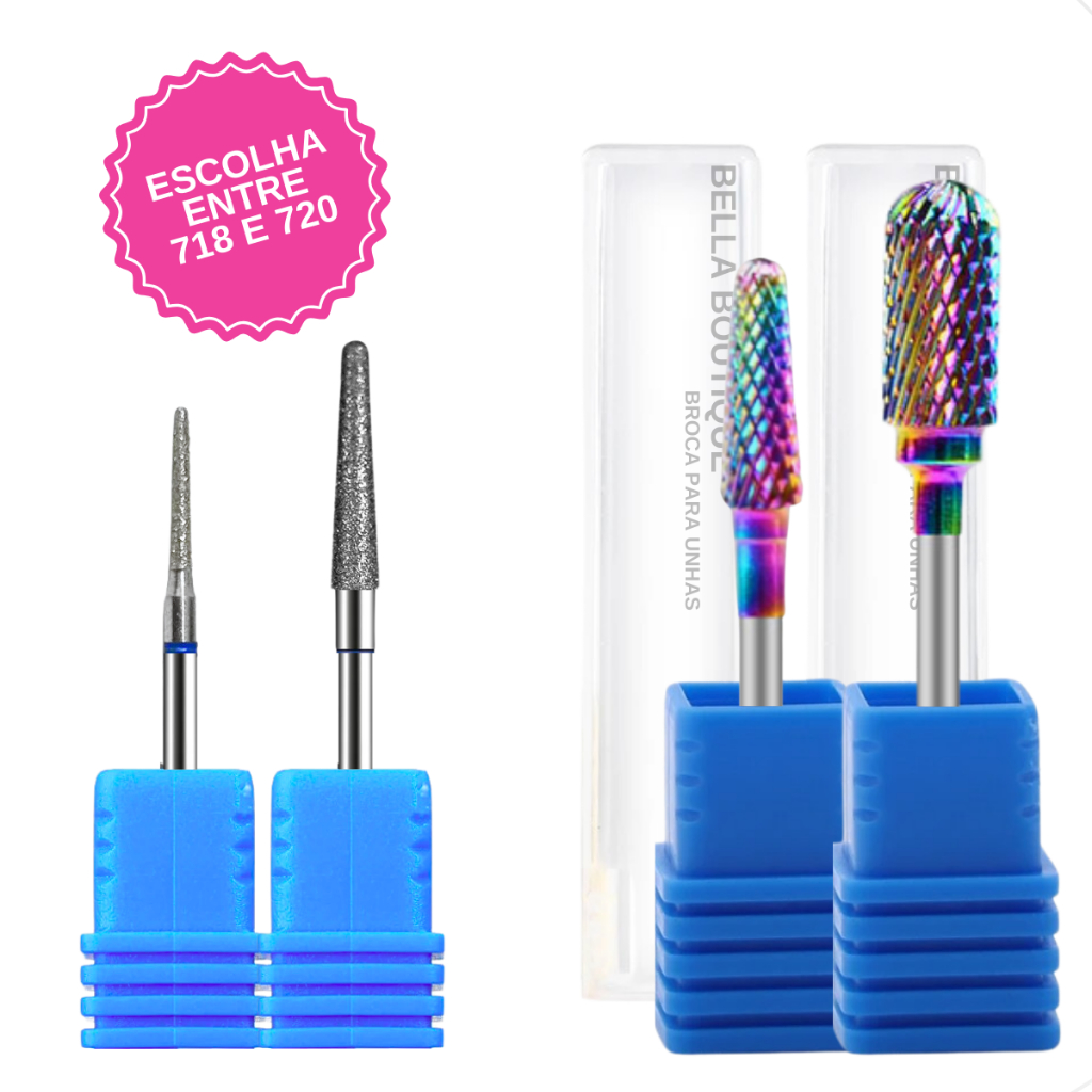 Kit 3 Broca Unha Tungstênio Gel Manicure C/ Diamantada 718 ou 720 ...