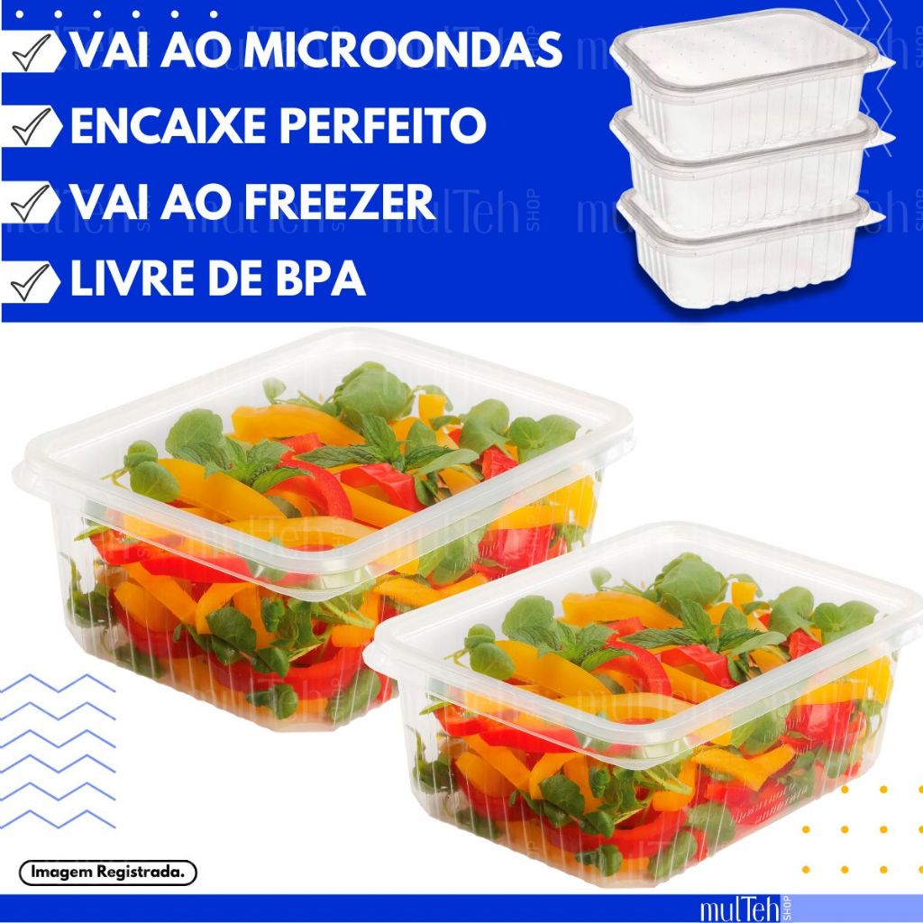 Pote Para Marmita Fit Descartável Retangular Com Tampa Freezer Microondas 24 Unidades 500ml ...