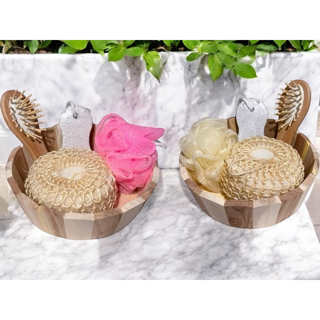 Kit de Banho com Esponja Bucha Lixa e Escova de Madeira Massageadora ...