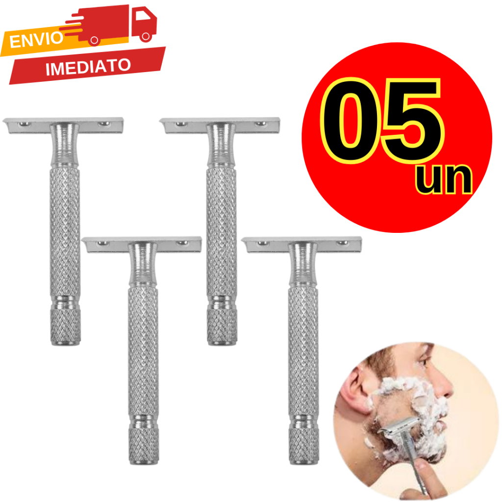 Kit 5 Barbeador Metal Inox Profissional Clássico Lâminas Manual ...