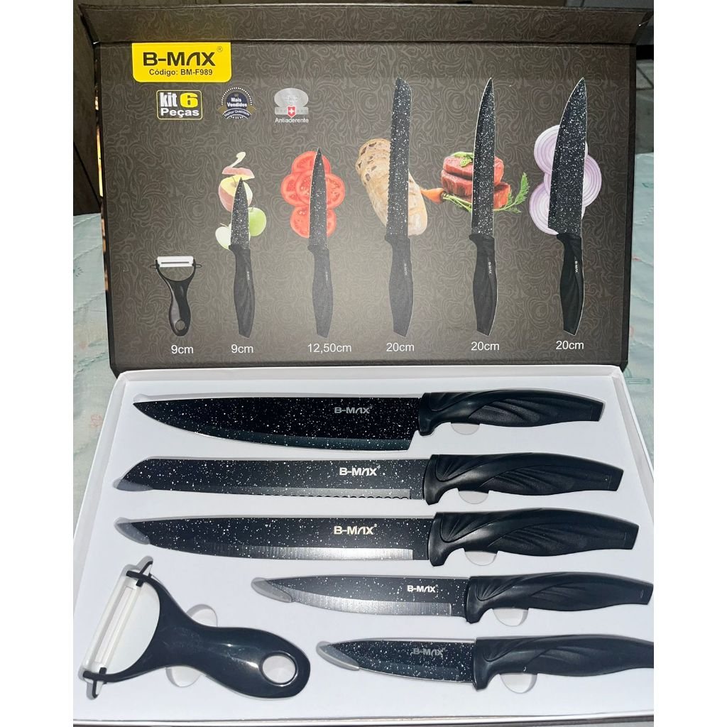 Jogo de facas inox antiaderente cozinha / churrasco kit 6 | Shopee Brasil