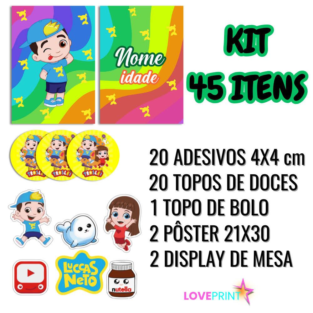 Kit Festa Lucas Neto 45 itens - Adesivos Topo de bolo Poster Topper de ...