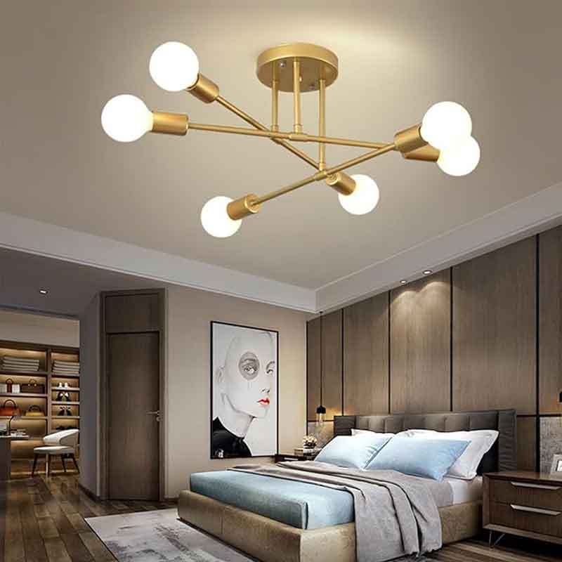 Lustre Moderno Lâmpada de Teto Semi-Embutido Iluminação Ouro Antigo ...