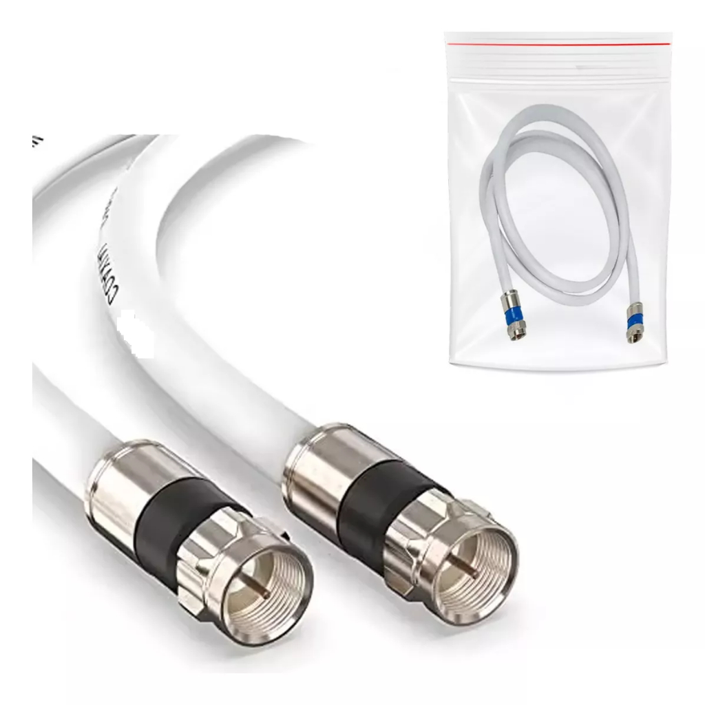 Cabo Coaxial RG-6/RG-59 Para Antena Tv Digital Branco Montado Megatron ...
