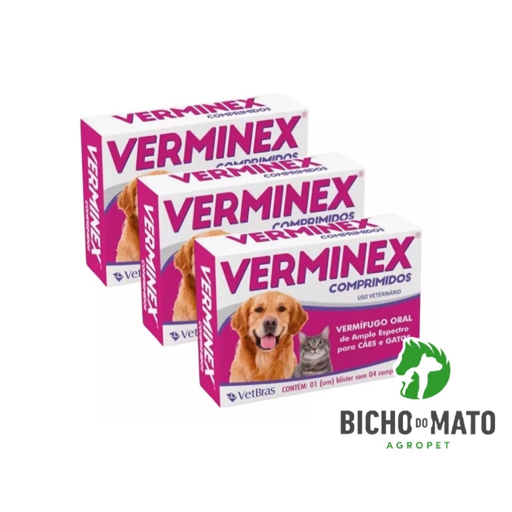 Kit 3 Verminex 4 Comprimidos - Vermifugo Cães e Gatos - Vetbras ...