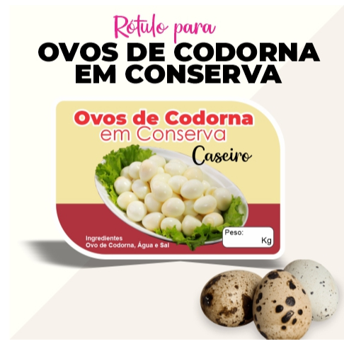Adesivo Glossy para Rótulo de Conservas de Ovos de Codorna 8,5x6cm ...