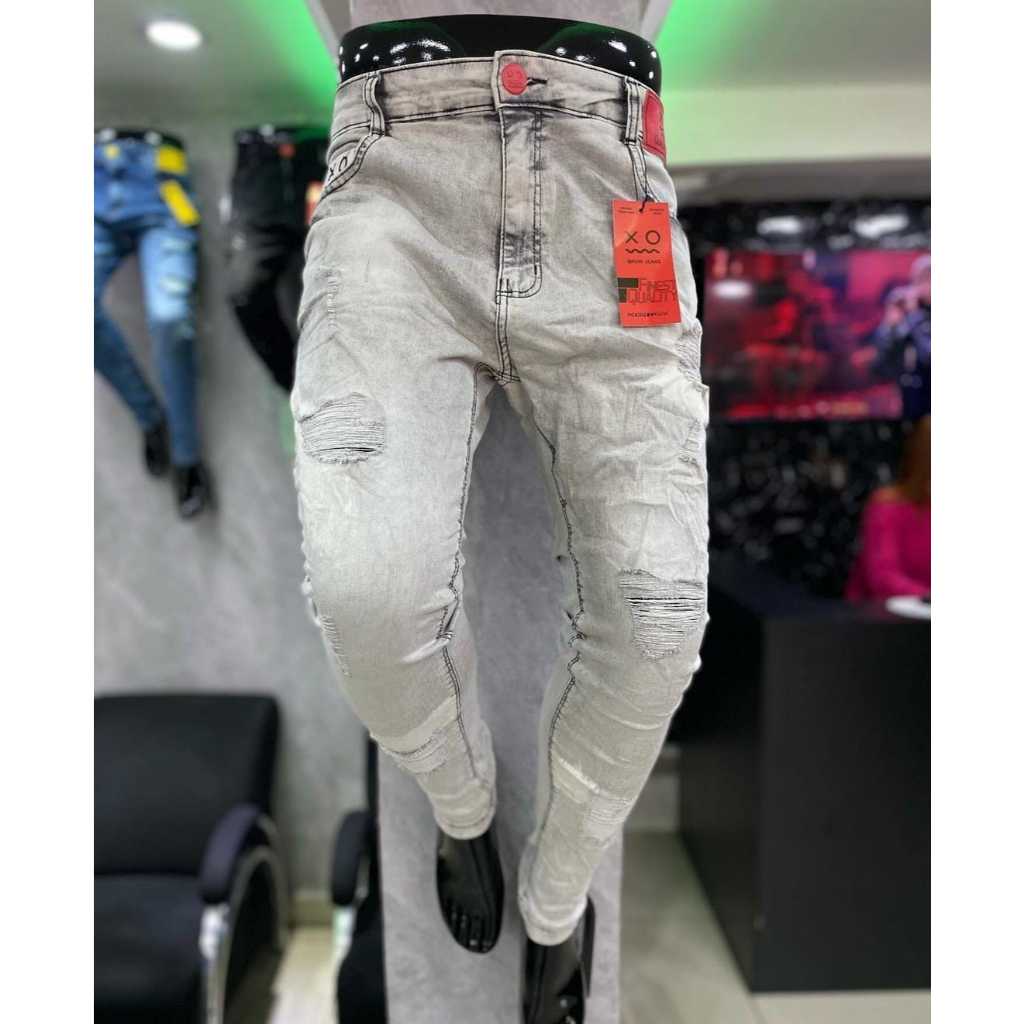 Calça Jogador Cinza Clara Rasgada Destroyed EWA006 Numeração | Shopee ...