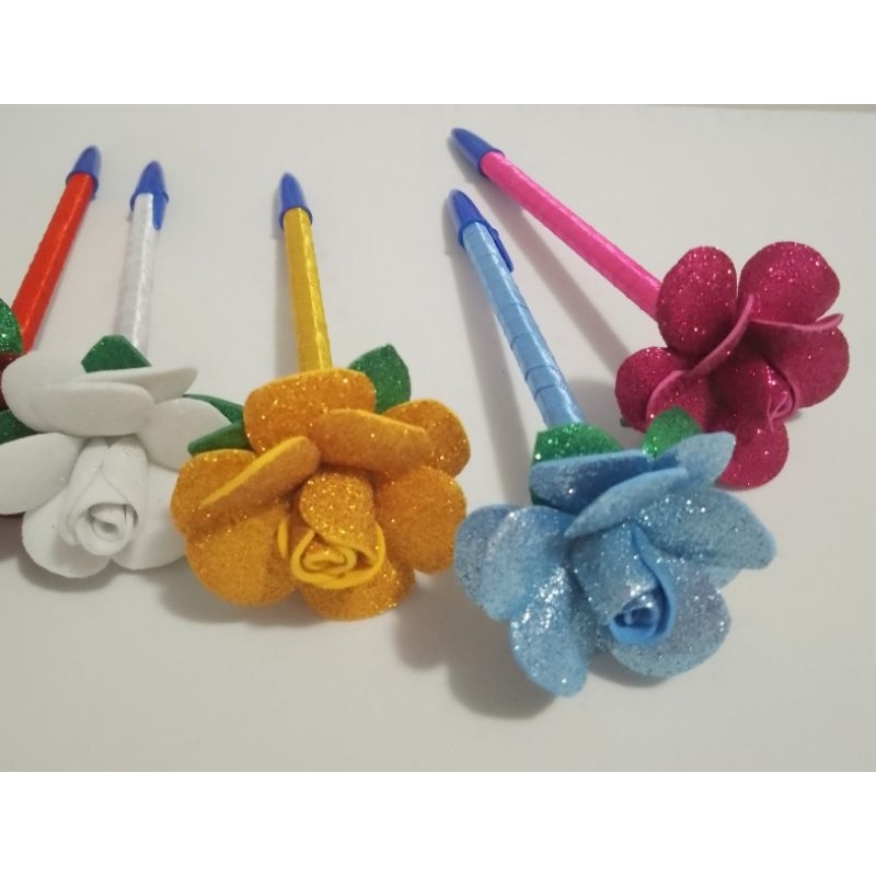Caneta decorada com flor Eva glitter super brilho várias cores | Shopee ...