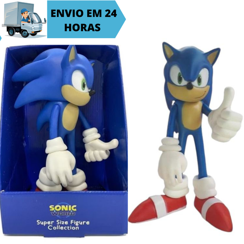 Boneco Sonic Azul 28cm Collection Grandes Articulado Super Size Sonic ...