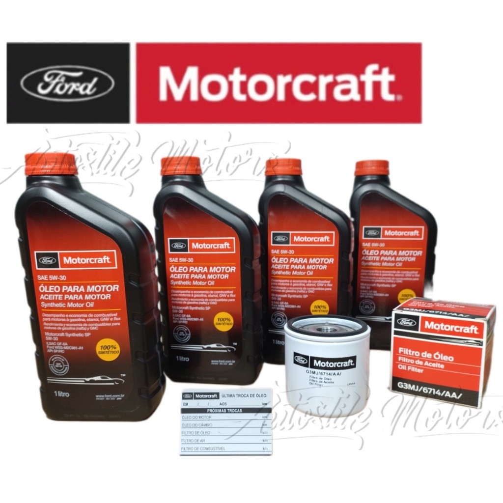 Kit Revisão 5w30 FORD Motorcraft+Filtro de Óleo Ford+Etiqueta Revisão Original Ecosport/Fiesta ...