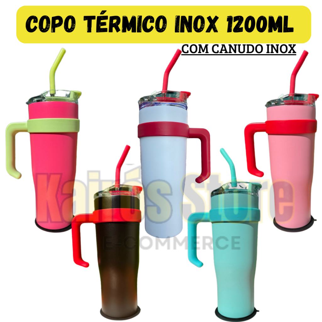 Copo Garrafa Térmica de Inox 1200 ML com Canudo e Tampa Copo Térmico ...