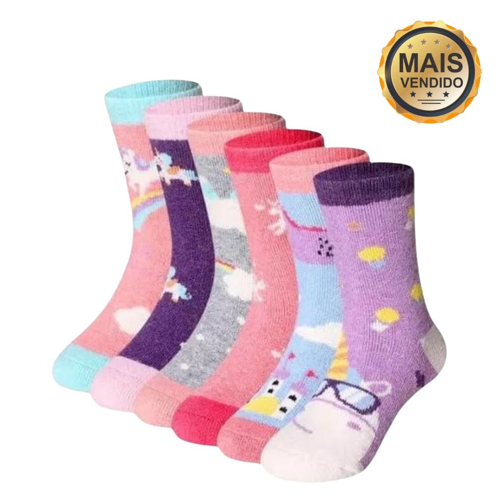 Kit 12 Pares Meia Infantil Cano Alto Menina Estilo Lupo Atacado Várias ...