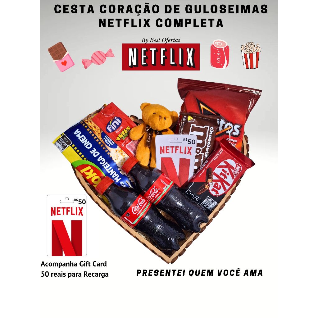 Cesta Netflix Coração de Guloseimas - Namorados, Aniversário,Presente ...