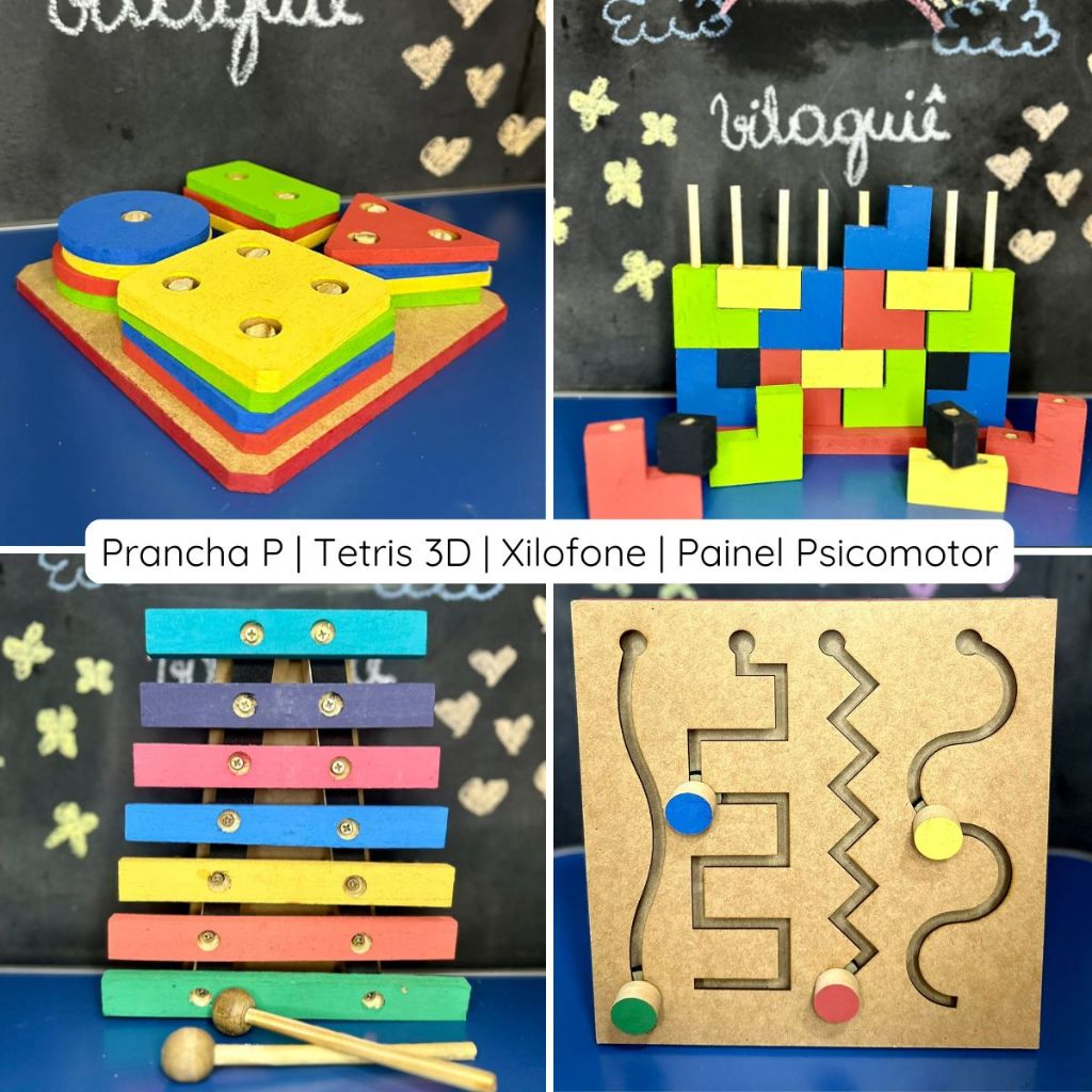 Kit Atividades 4 Brinquedos Pedagógicos Educativos Madeira MDF- Primeira Infância | Shopee Brasil