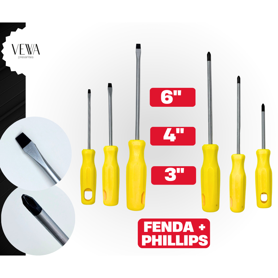 Jogo Chave De Fenda/Philips com 6 peças De Aço Profissional Com Imã na ...