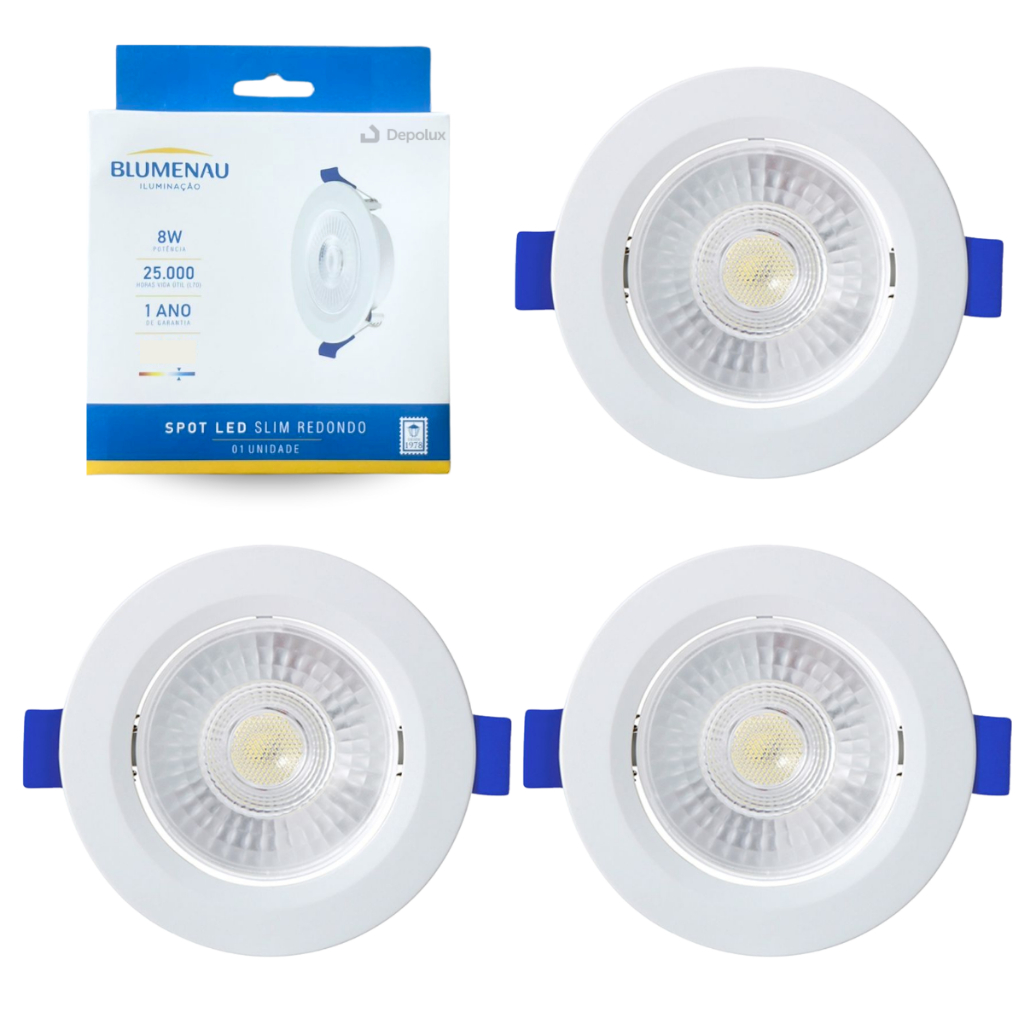 Kit 4 Spot De Led Luminária De Teto Luz Embutir Redondo 8W Direcionável Bivolt Blumenau | Shopee ...