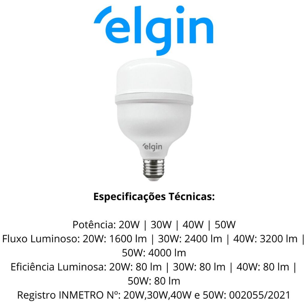 Kit 10 Lâmpada Super Bulbo Alta Potência Bivolt Led 30w 6500k Branco Frio (LUZ BRANCA) - Elgin ...