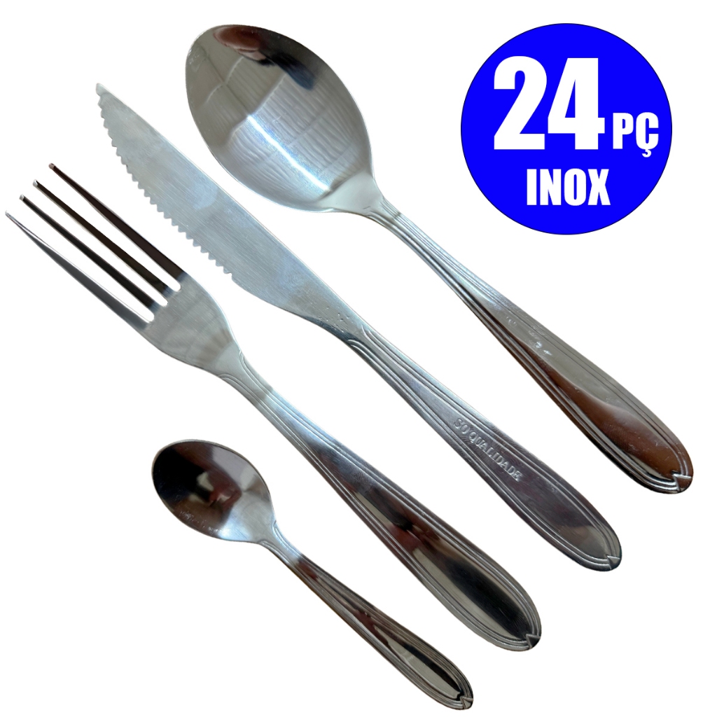 Kit conjunto de talheres inox 24 peças talheres jantar aço inox ...