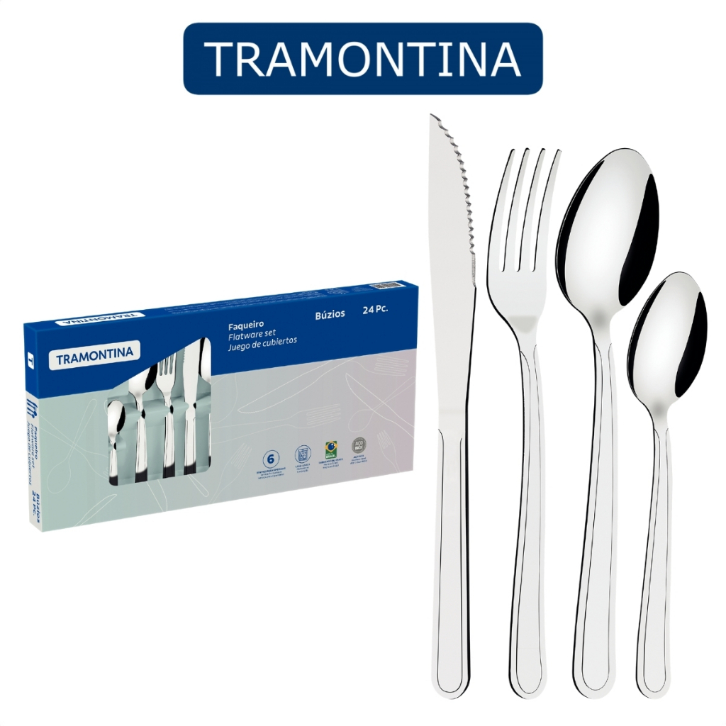 Kit Conjunto Jogo De Talheres Búzios 24 Peças Aço Inox Faqueiro ...