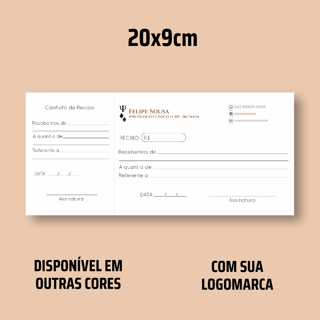 Bloco de Recibo Personalizado 20x9cm Premium Colorido | Shopee Brasil