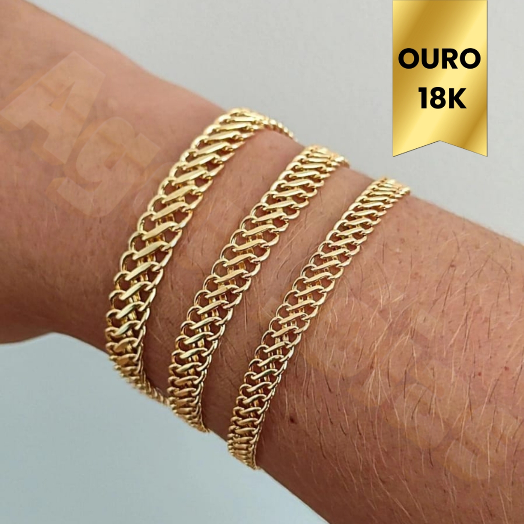Pulseira Feminina Ouro 18k Grossa Masculina Lacraia Feminina Bracelete ...