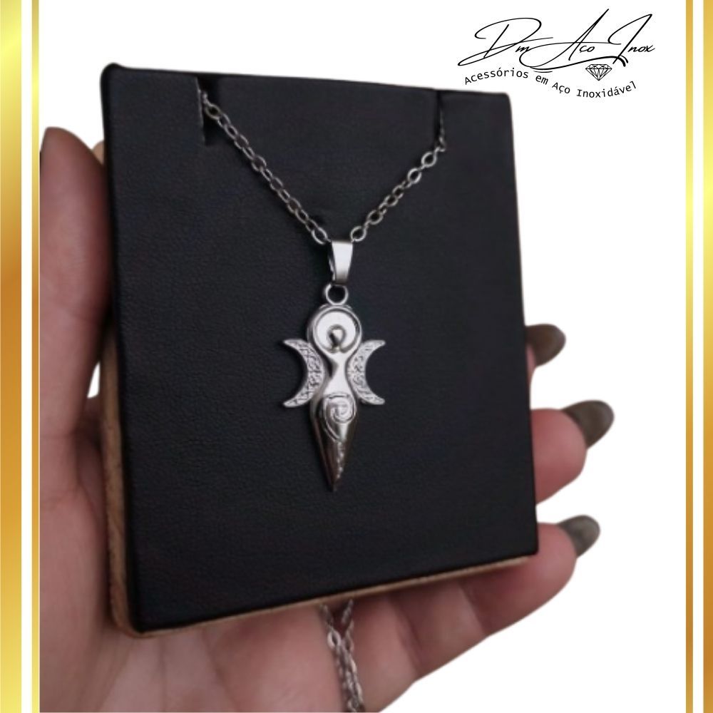 Colar Deusa Triplice Wicca em Aço Inoxidável Triluna Dark Goth ...