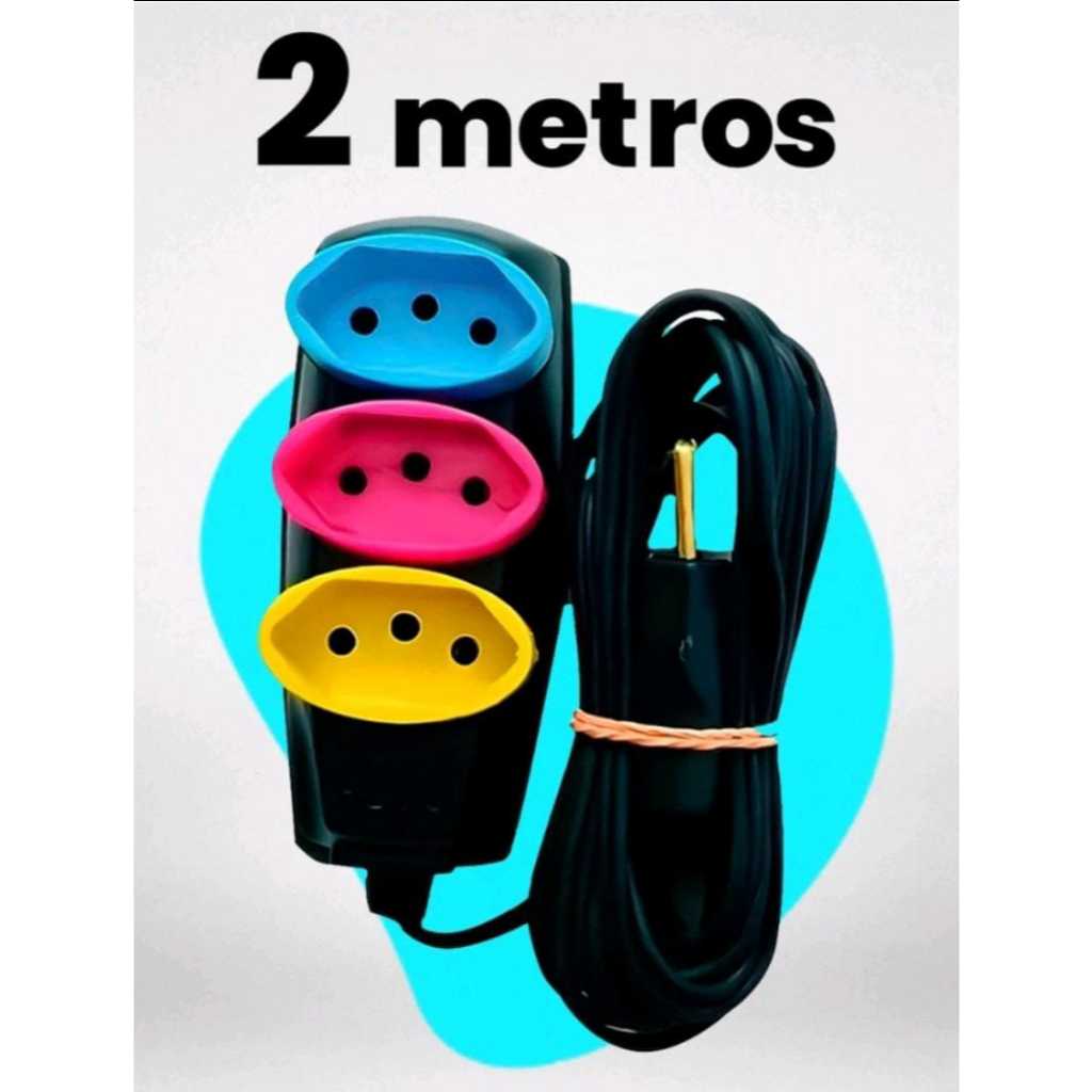 Extensão 2 Metros Tripolar 3 Entradas de 2MT. | Shopee Brasil