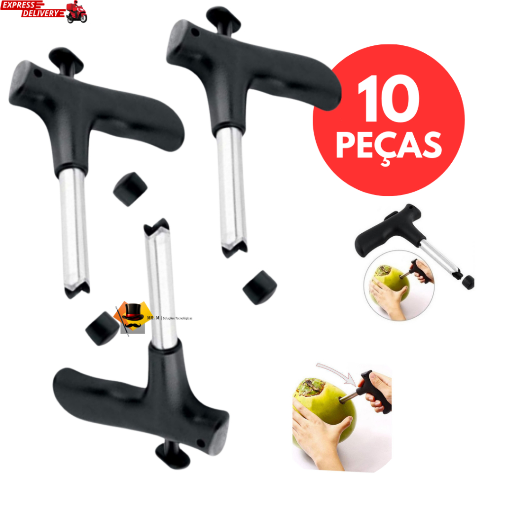 KIT 10 Abridor de Coco Furador de Coco Verde Inox | Shopee Brasil