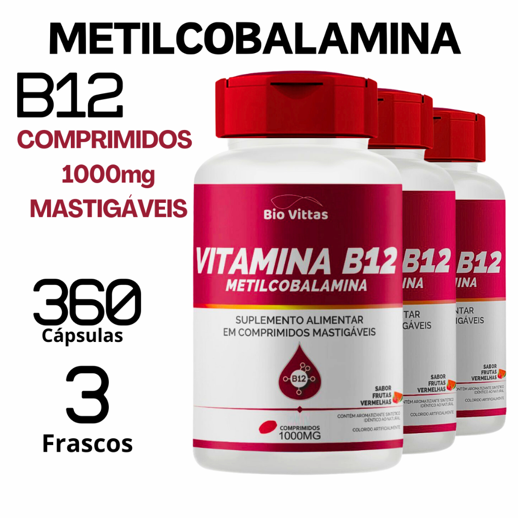 B12- Metilcobalamina Mastigável Comprimidos 1000mg Sabor Frutas ...