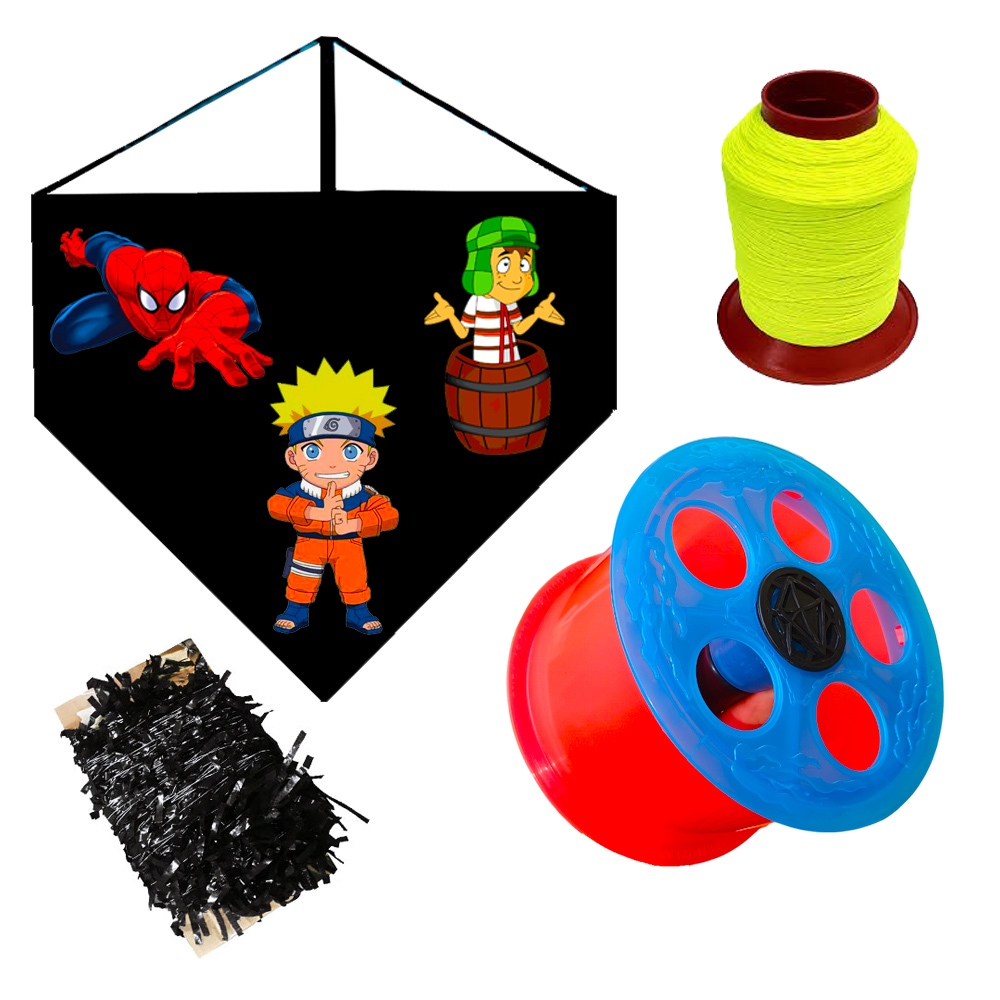 Kit de Pipa 5 Pipas Com Rabiola + Carretilha Colorida + 2 Linhas para ...