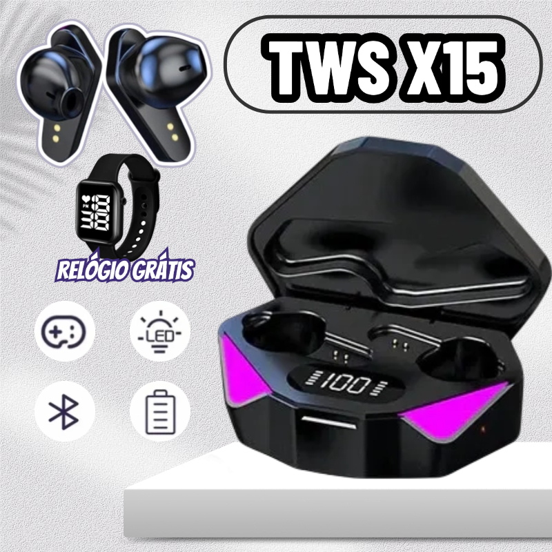Fone De Ouvido Bluetooth Original X15 TWS Sem Fio Para Jogos Com ...