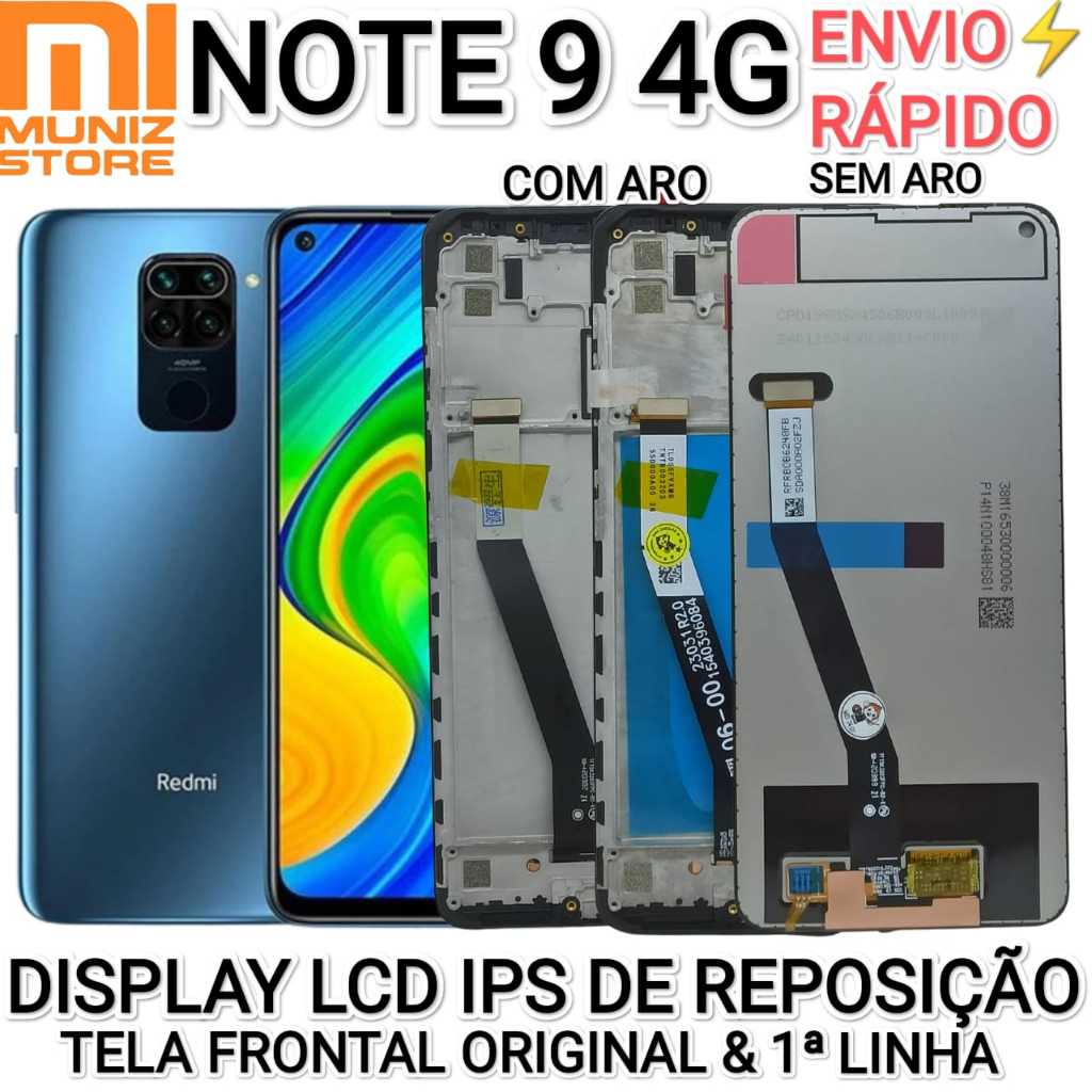 Display Tela Redmi Note 9 4G Original/1° Linha Nacional LCD IPS Frontal Sem Aro Módulo Frame ...