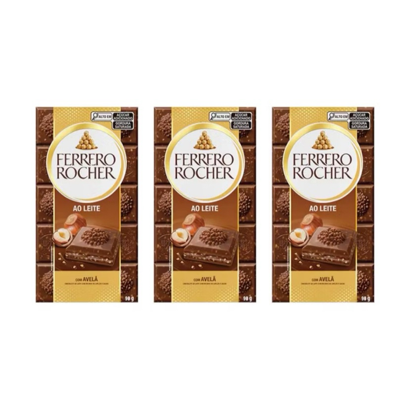 Kit 3 Tabletes De Chocolate Barra Ferrero Rocher 90g Ao Leite | Shopee ...