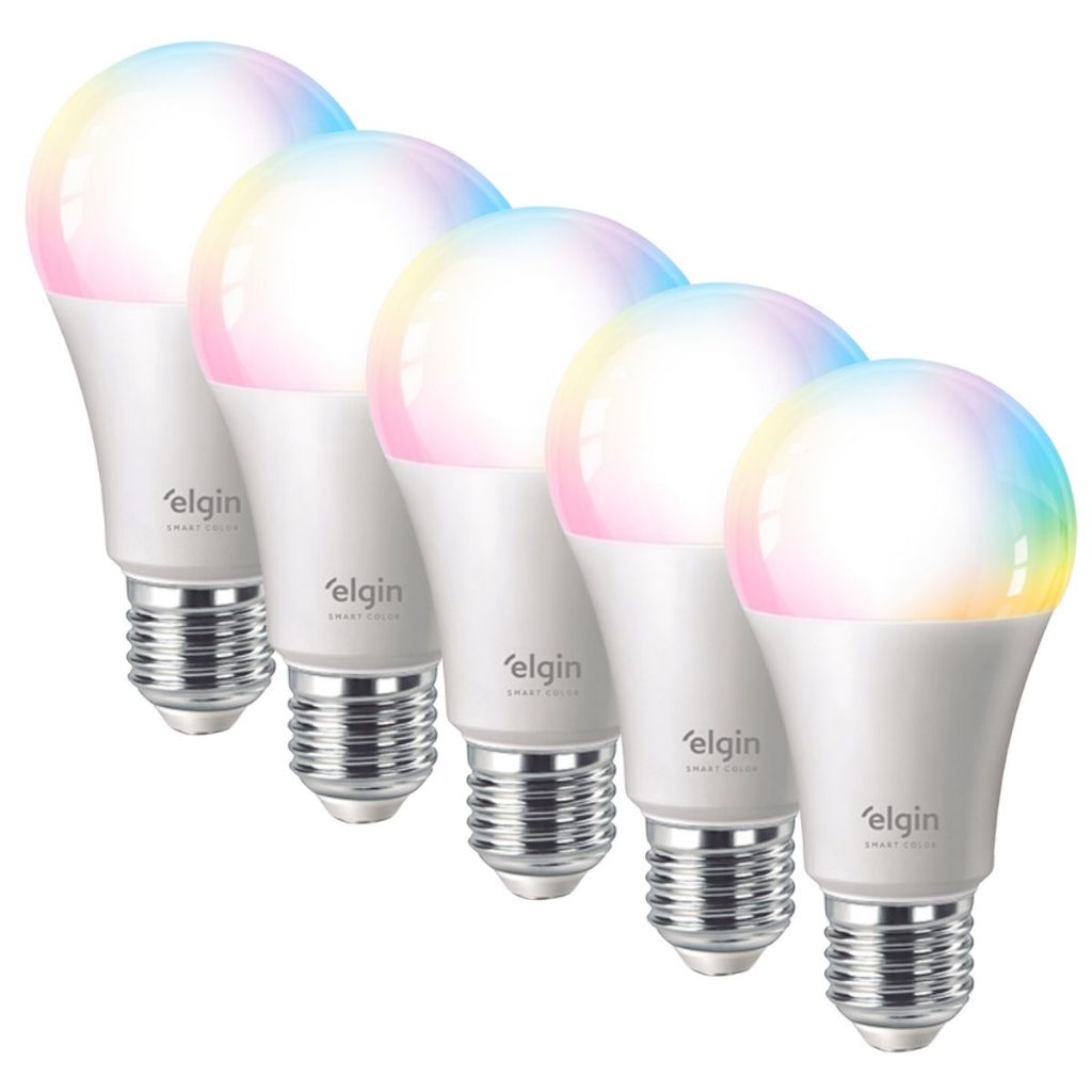 Kit 5 Lâmpadas Inteligente Led Bulbo 10w Rgb Smart Color - Elgin | Shopee Brasil