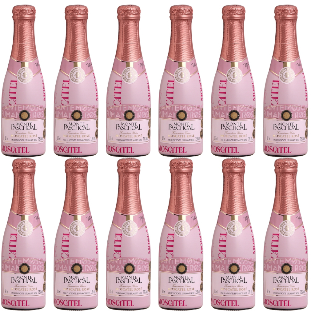 12 Mini Garrafa Espumante Baby Moscatel ou Brut Rosé 187ml Monte ...