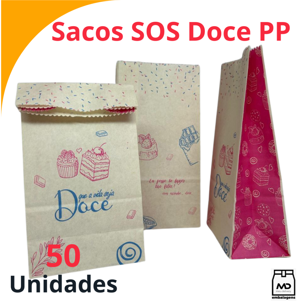 SACO KRAFT SOS PP TEMA DOCE DOCERIA DOCINHOS COOKIESC/ 50 UNIDADES TAMANHO 12 x 6,5 x 22 cm ...