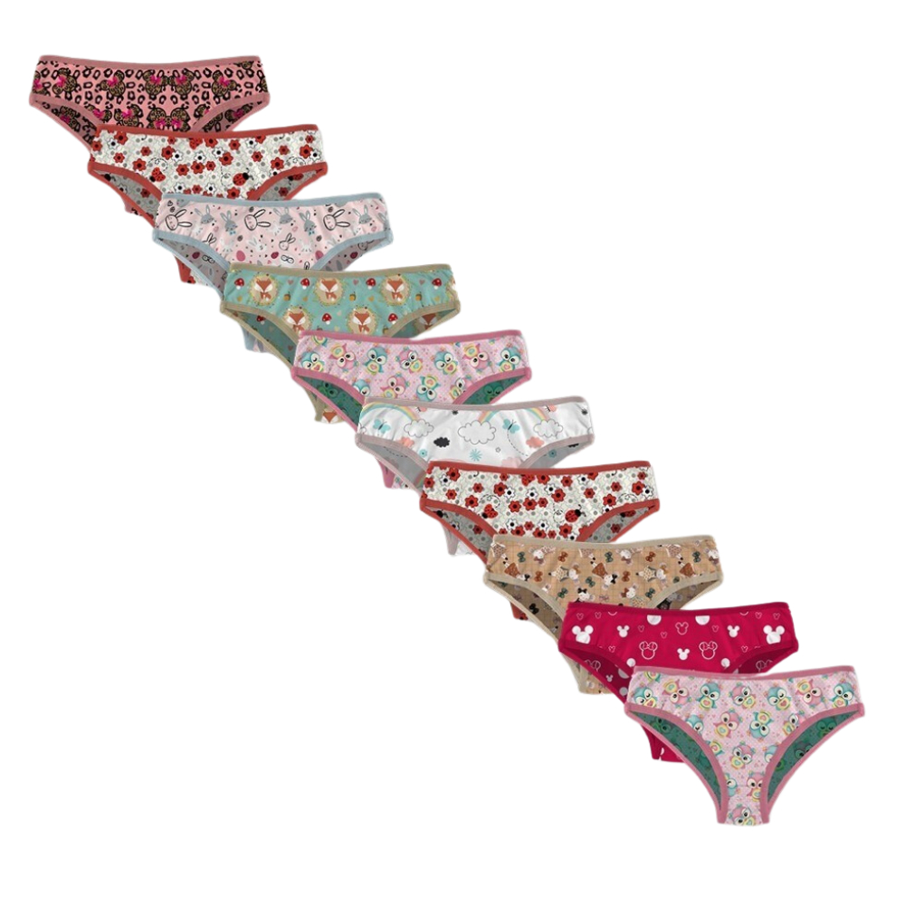 Kit 10 Calcinhas Infantis de Microfibra Para Meninas De 2 a 9 anos ...